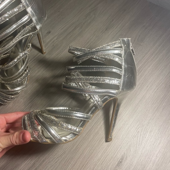 debs | Shoes | Debs Womens Silver Sparkly Strapy Heels | Poshmark